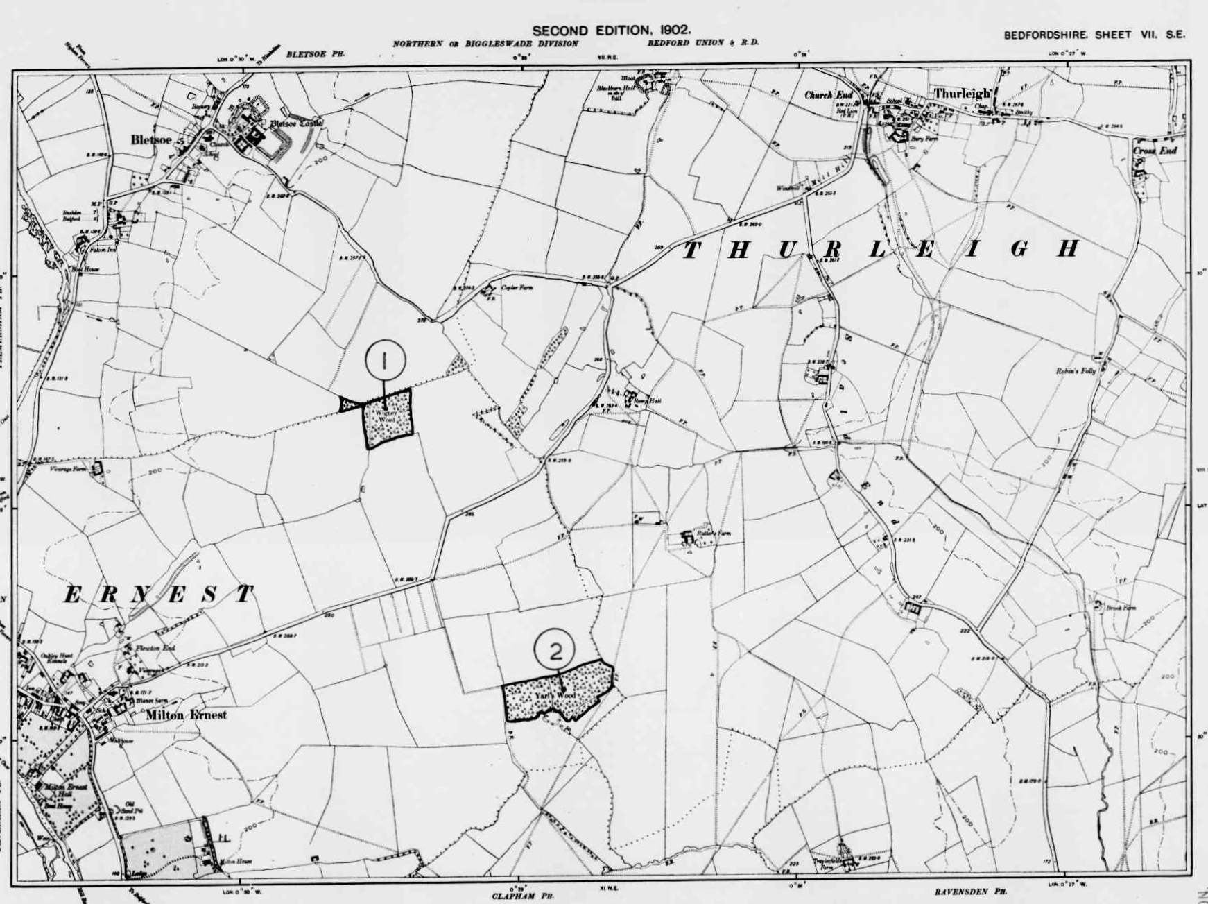 Detailed Old Map of bedfordshire Ordnance Survey (OS) Map Sheet 7 SE ...