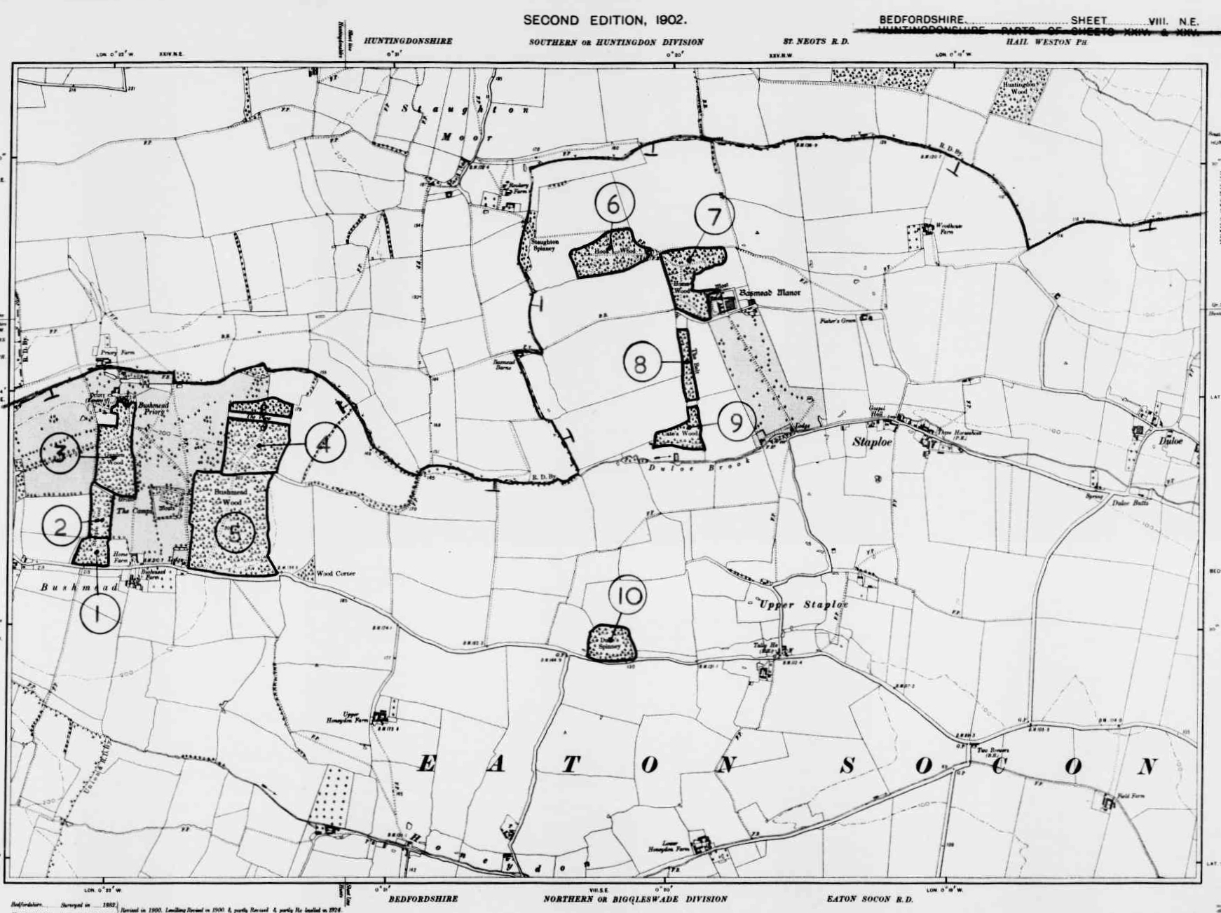 Detailed Old Map of bedfordshire Ordnance Survey (OS) Map Sheet 8 NE ...