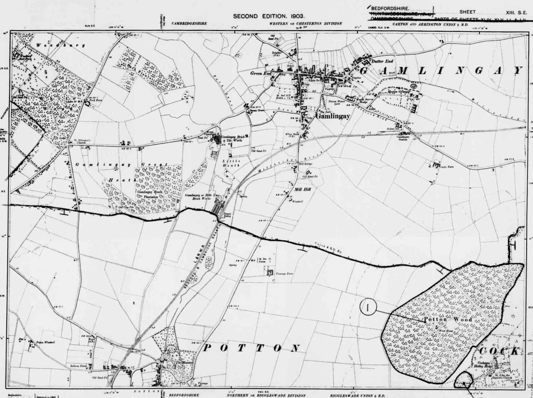 Detailed Old Map of bedfordshire Ordnance Survey (OS) Map Sheet 13 SE ...