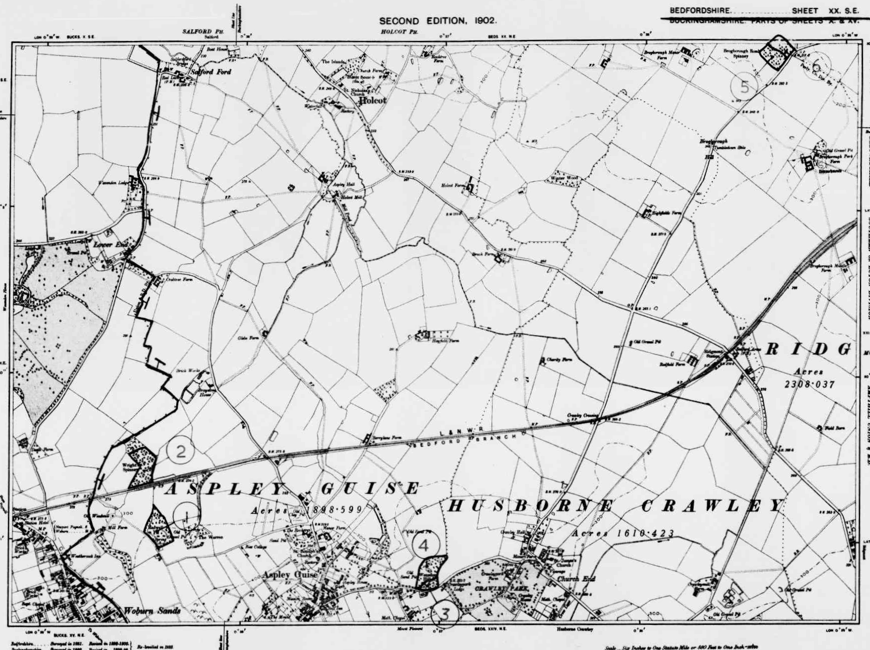 Detailed Old Map of bedfordshire Ordnance Survey (OS) Map Sheet 20 SE ...