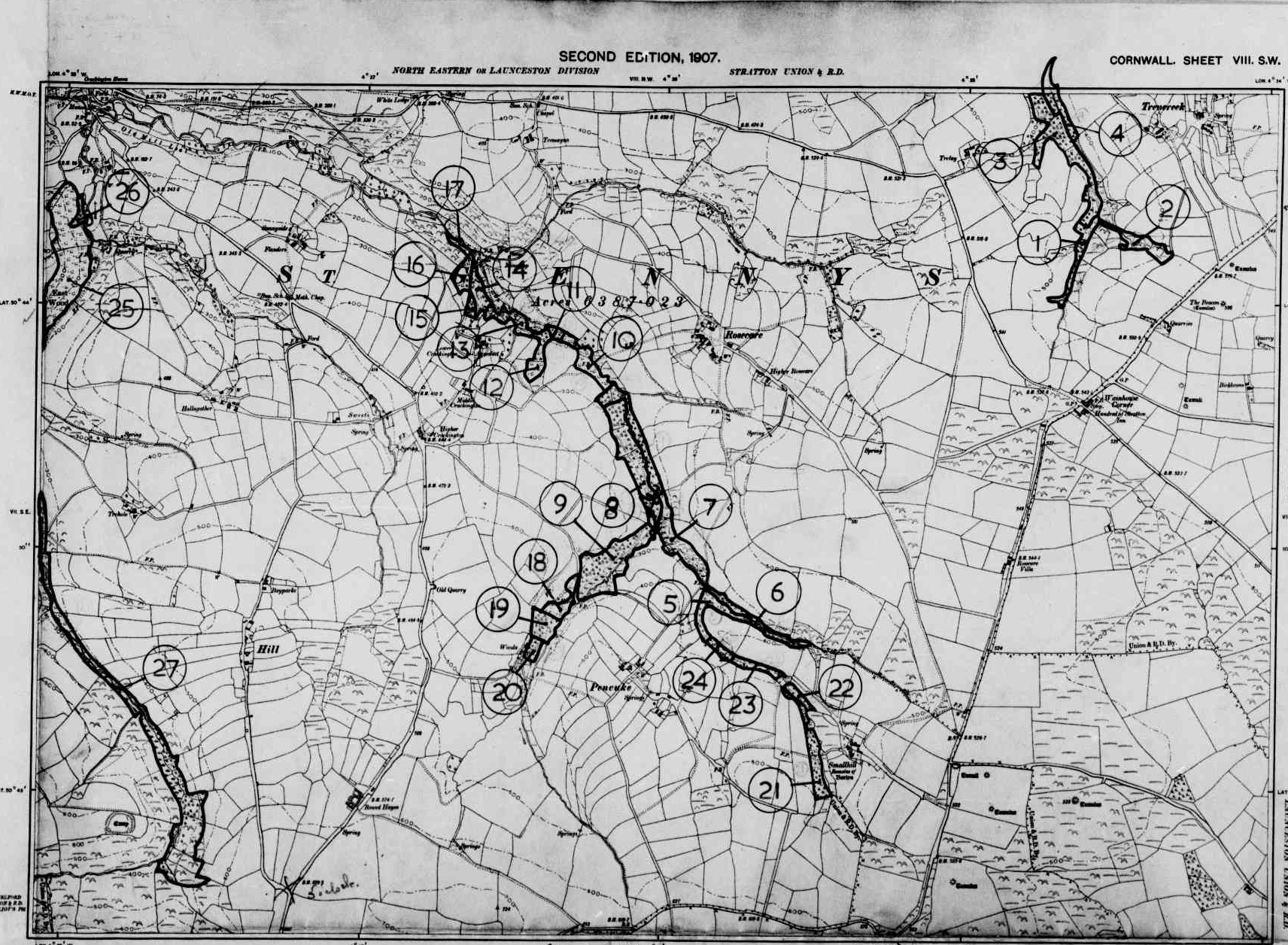Detailed Old Map of cornwall Ordnance Survey (OS) Map Sheet 8 SW (Sheet ...