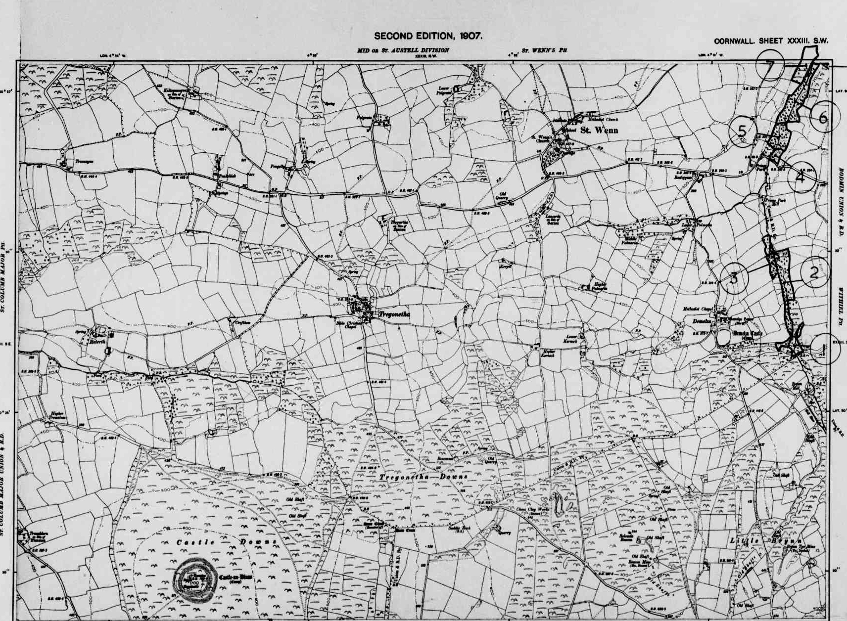 Detailed Old Map of cornwall Ordnance Survey (OS) Map Sheet 33 SW ...