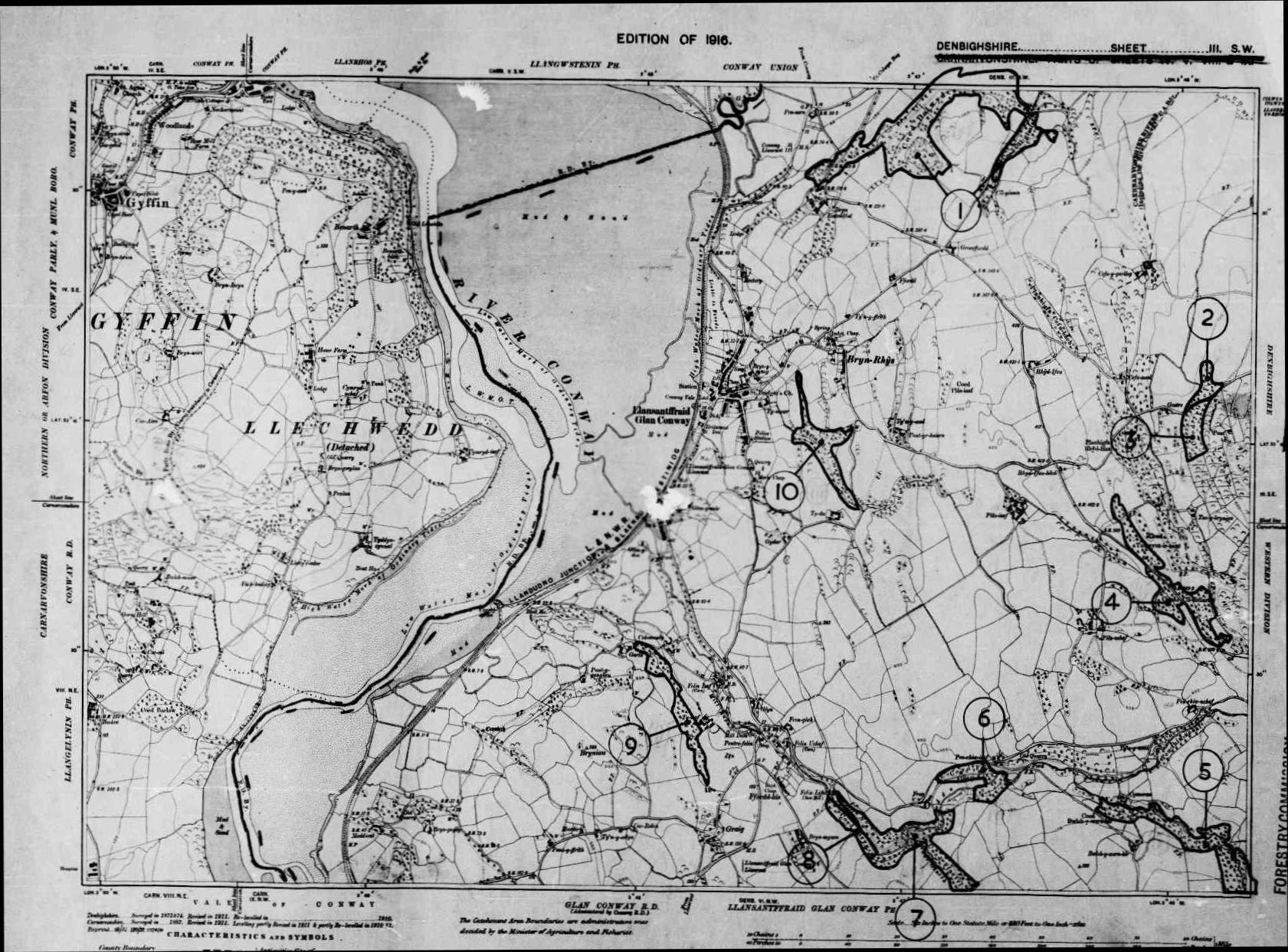 Detailed Old Map of denbighshire Ordnance Survey (OS) Map Sheet 3 SW ...