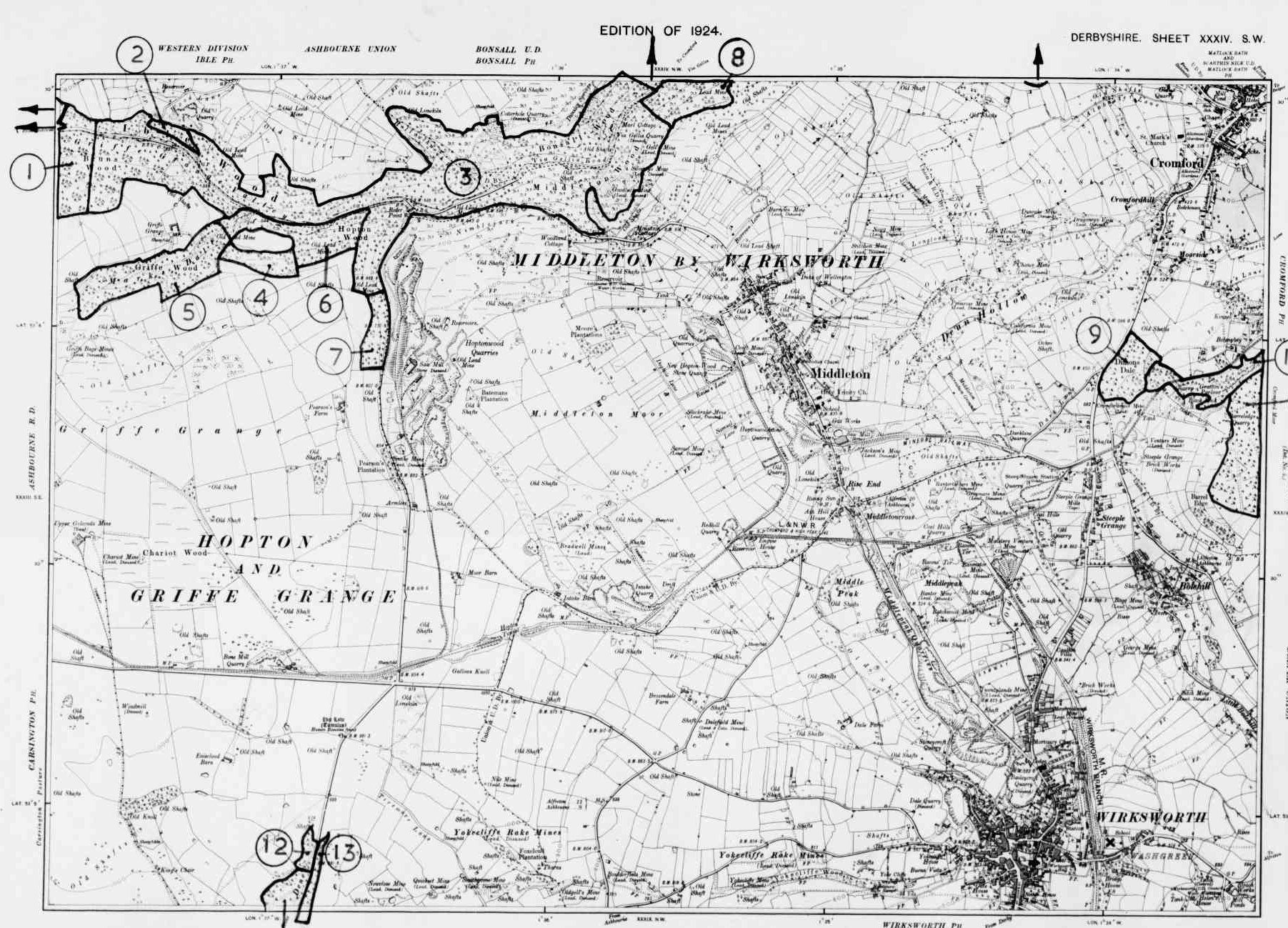 Detailed Old Map of derbyshire Ordnance Survey (OS) Map Sheet 34 SW ...
