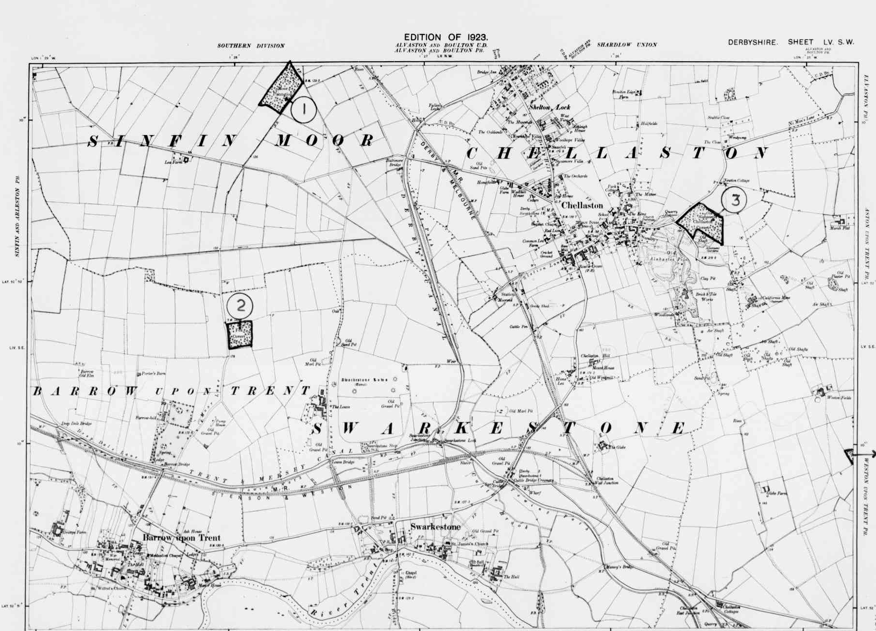 Detailed Old Map of derbyshire Ordnance Survey (OS) Map Sheet 55 SW ...