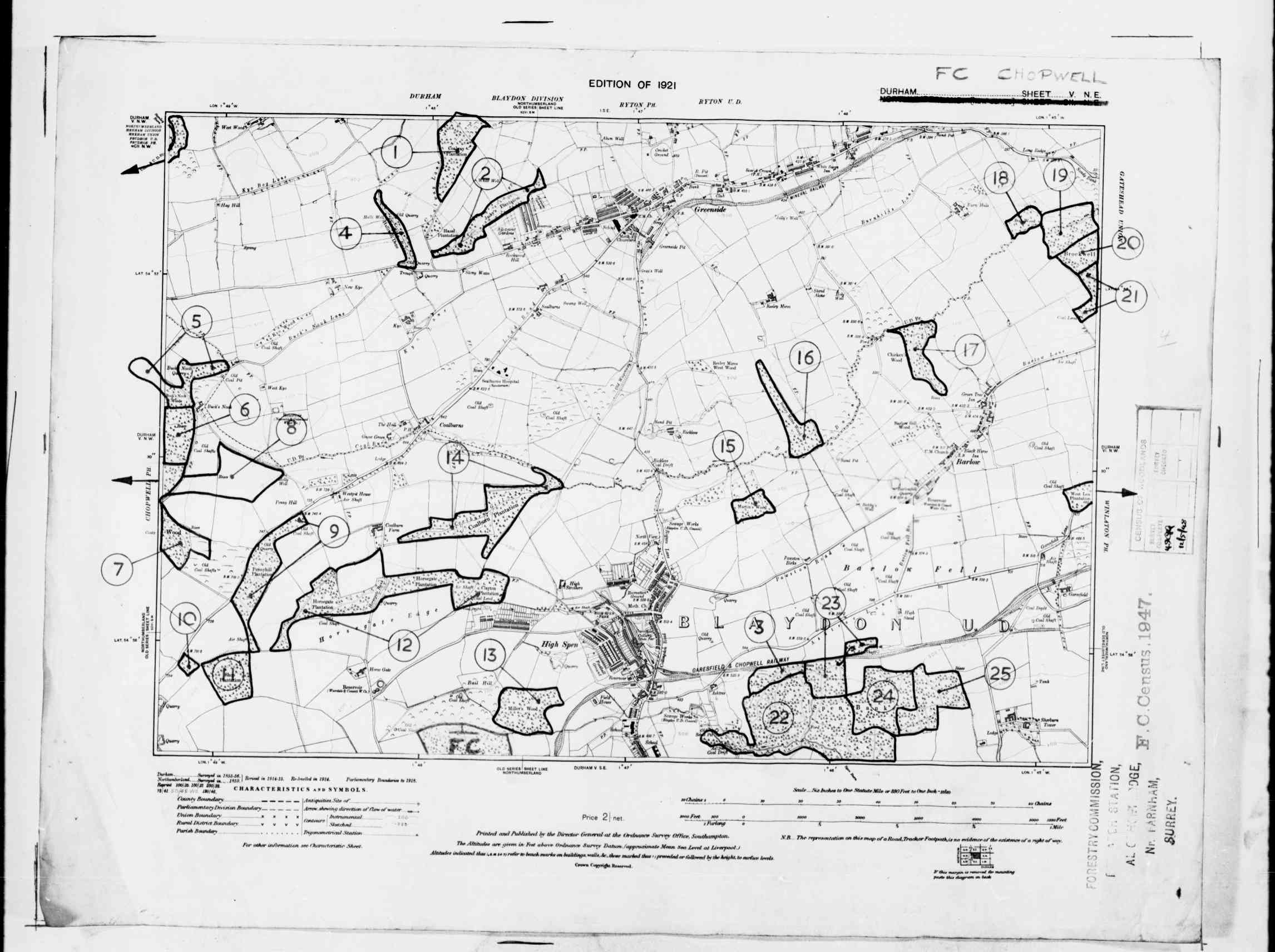 Detailed Old Map of durham Ordnance Survey (OS) Map Sheet 5 NE (Sheet V ...