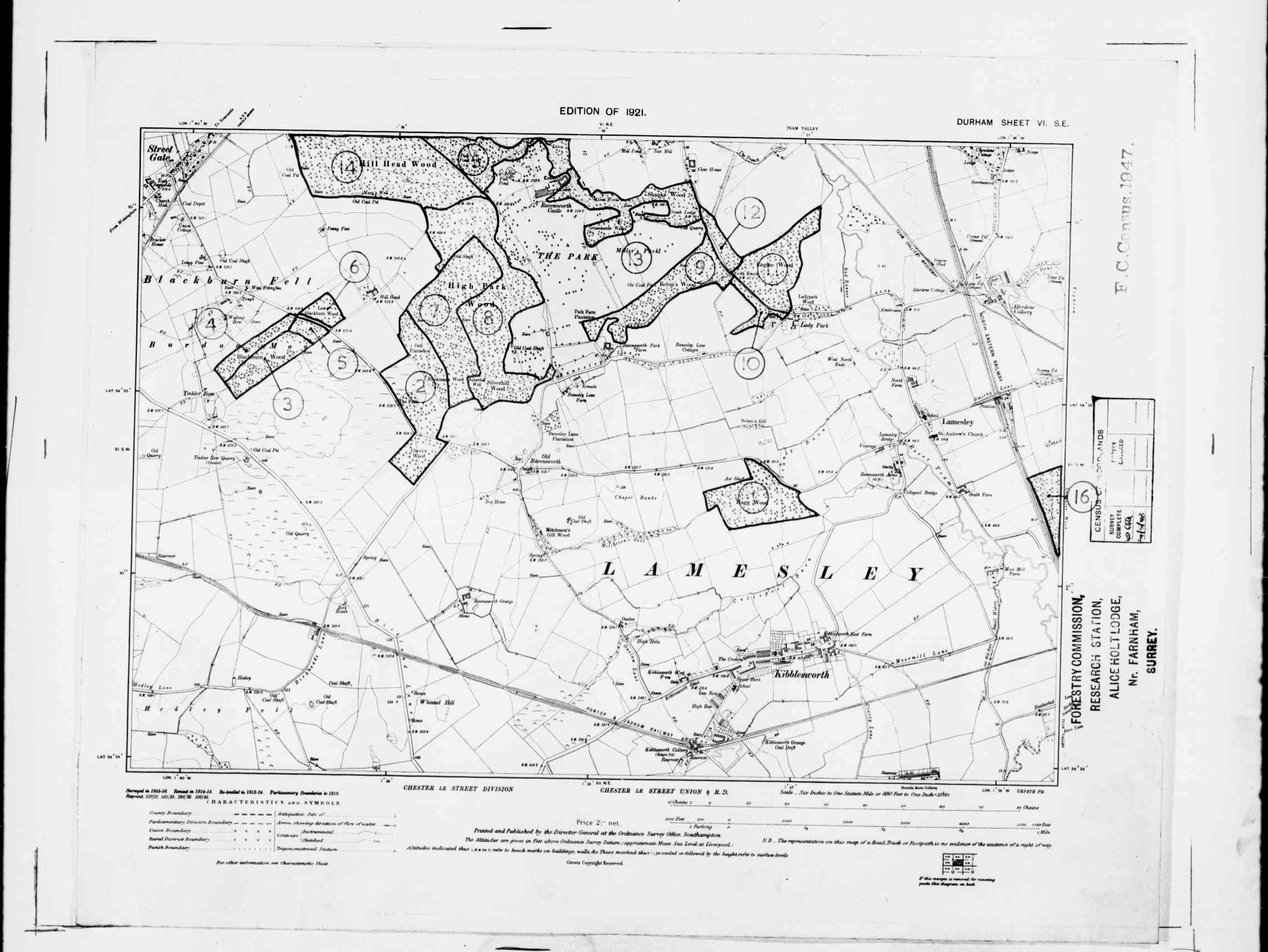 Detailed Old Map of durham Ordnance Survey (OS) Map Sheet 6 SE (Sheet ...