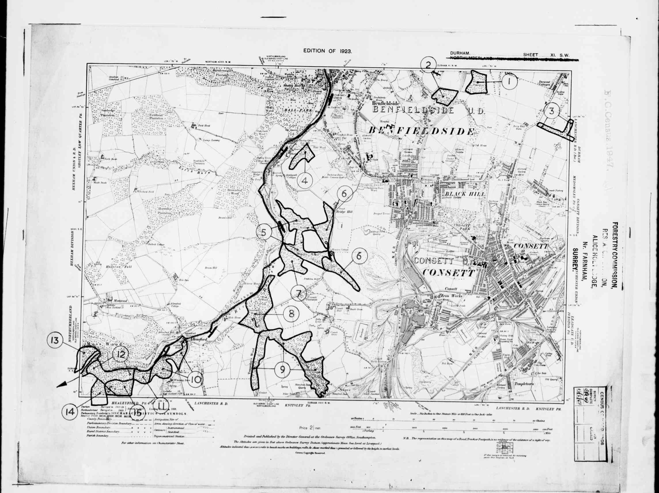 Detailed Old Map of durham Ordnance Survey (OS) Map Sheet 11 SW (Sheet ...