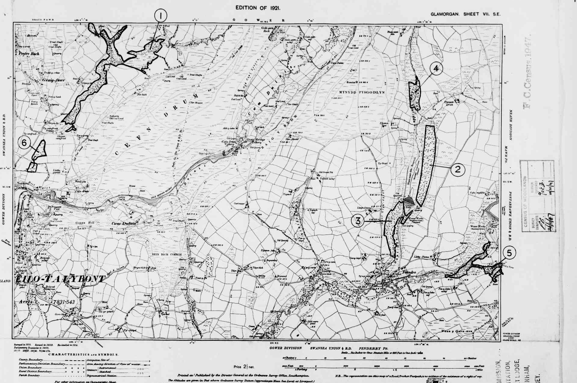 Detailed Old Map of glamorganshire Ordnance Survey (OS) Map Sheet 7 SE (Sheet VII SE) 6 inch to ...