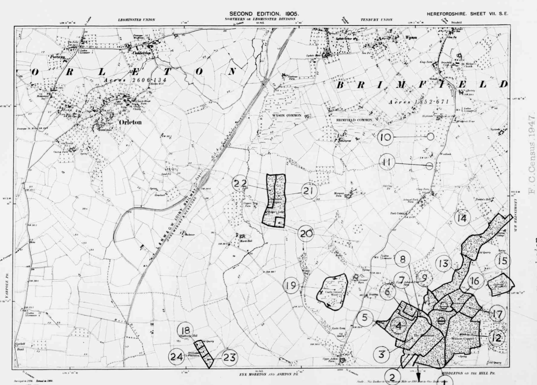 Detailed Old Map of herefordshire Ordnance Survey (OS) Map Sheet 7 SE ...