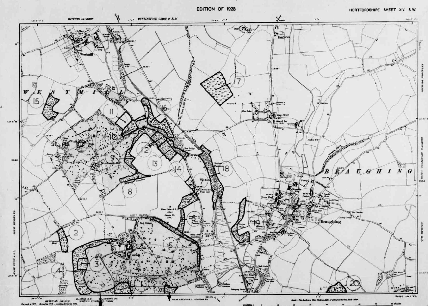 Detailed Old Map of hertfordshire Ordnance Survey (OS) Map Sheet 14 SW ...