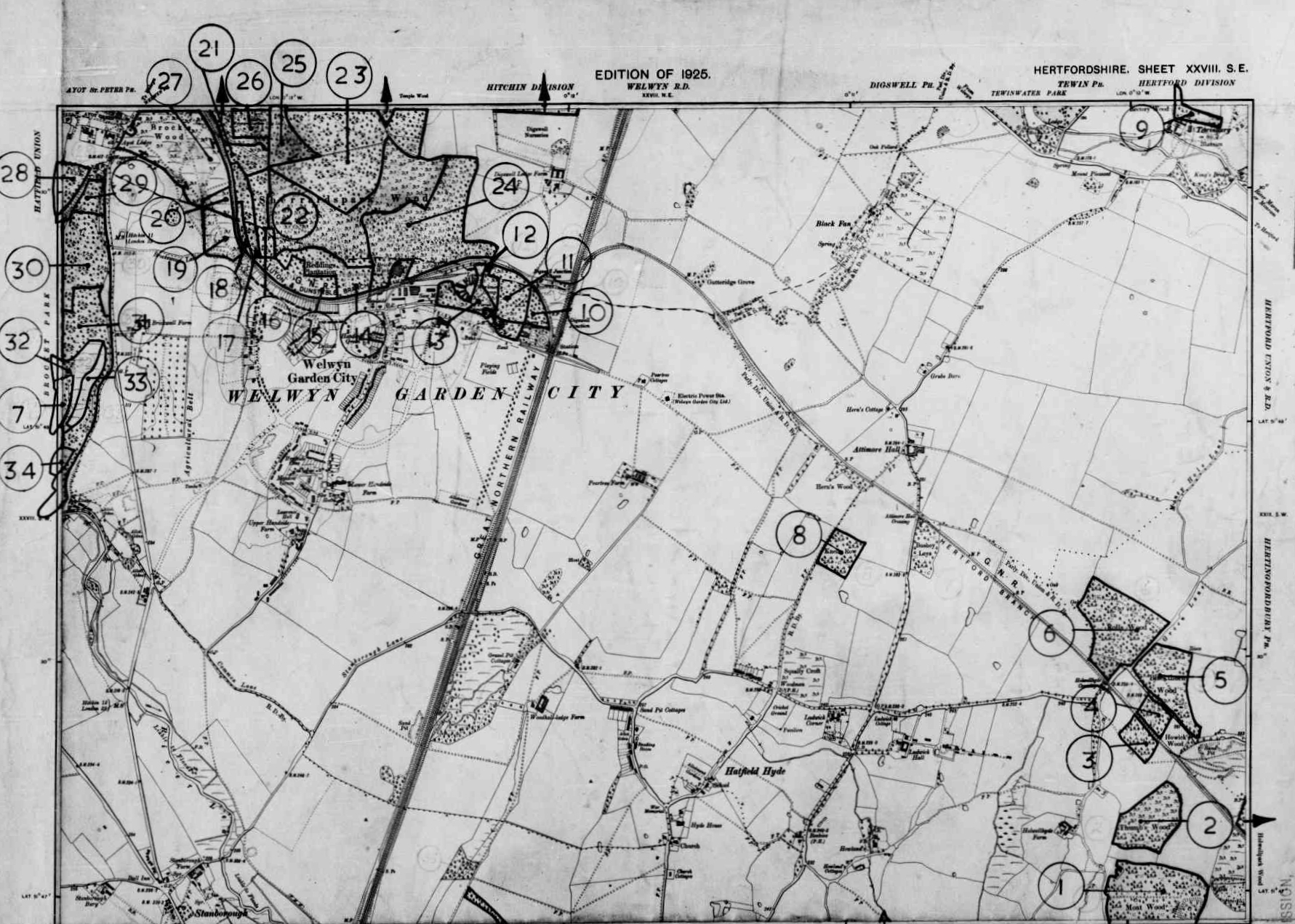 Detailed Old Map of hertfordshire Ordnance Survey (OS) Map Sheet 28 SE ...