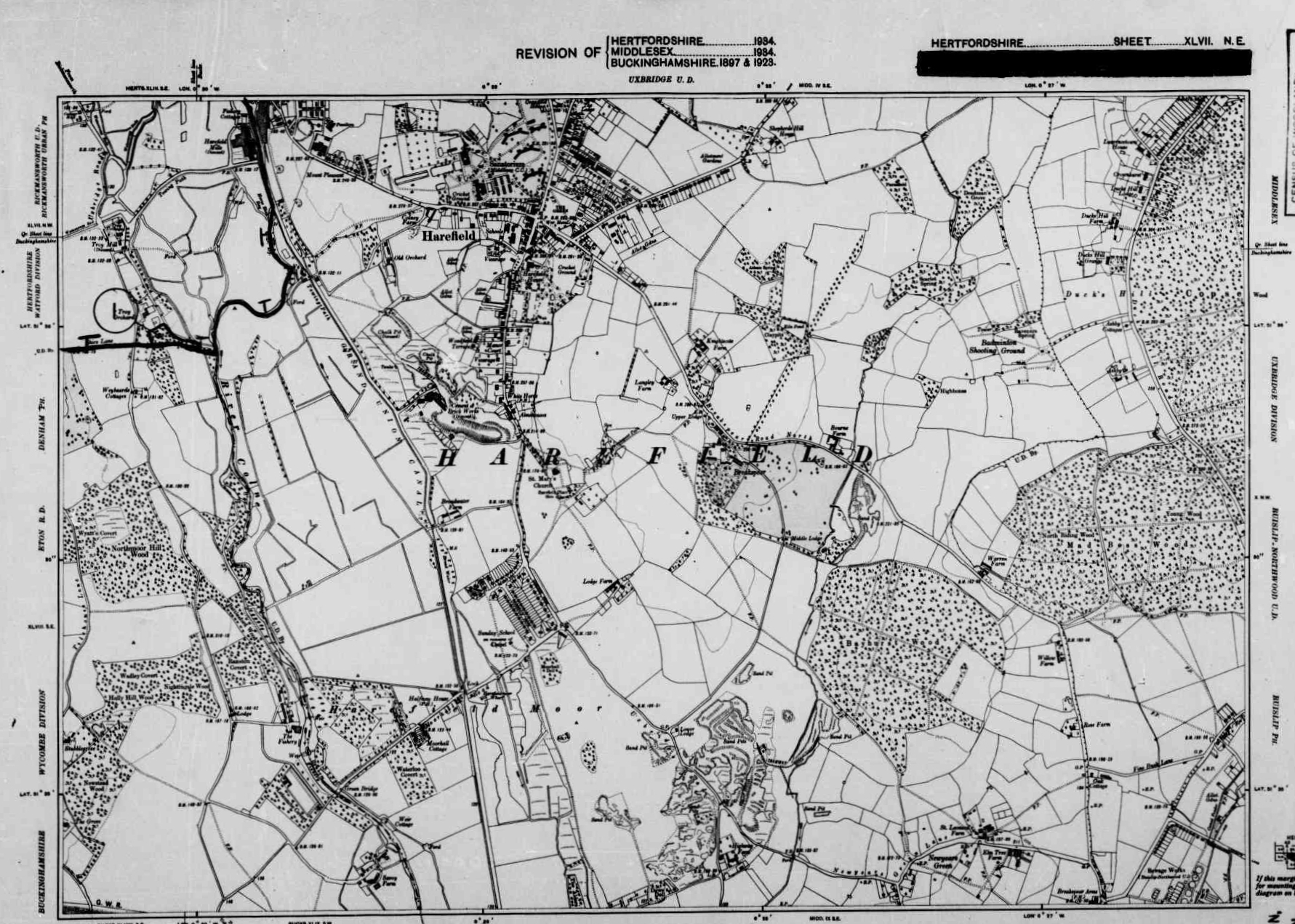 Detailed Old Map of hertfordshire Ordnance Survey (OS) Map Sheet 47 NE ...