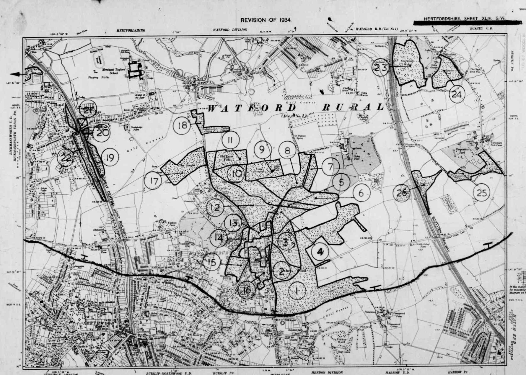 Detailed Old Map of hertfordshire Ordnance Survey (OS) Map Sheet 49 SW ...