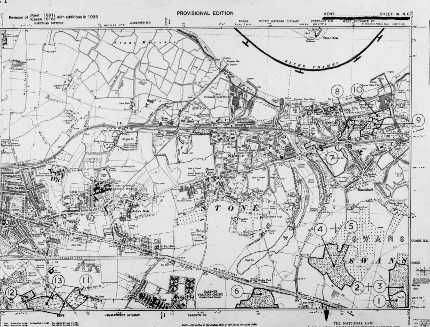 Detailed Old Map of kent Ordnance Survey (OS) Map Sheet 9 NE (Sheet IX ...