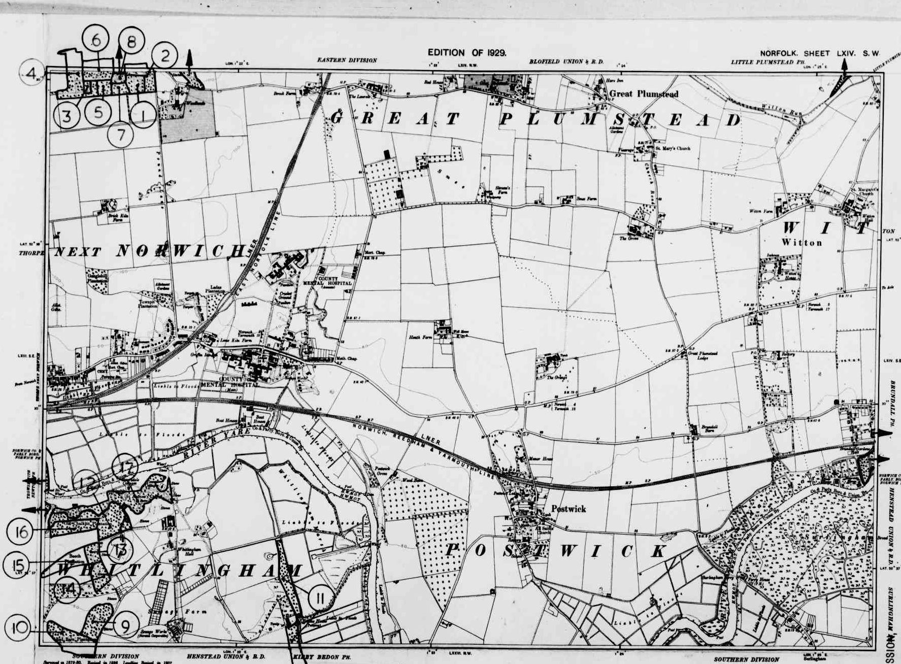 Detailed Old Map of norfolk Ordnance Survey (OS) Map Sheet 64 SW (Sheet ...