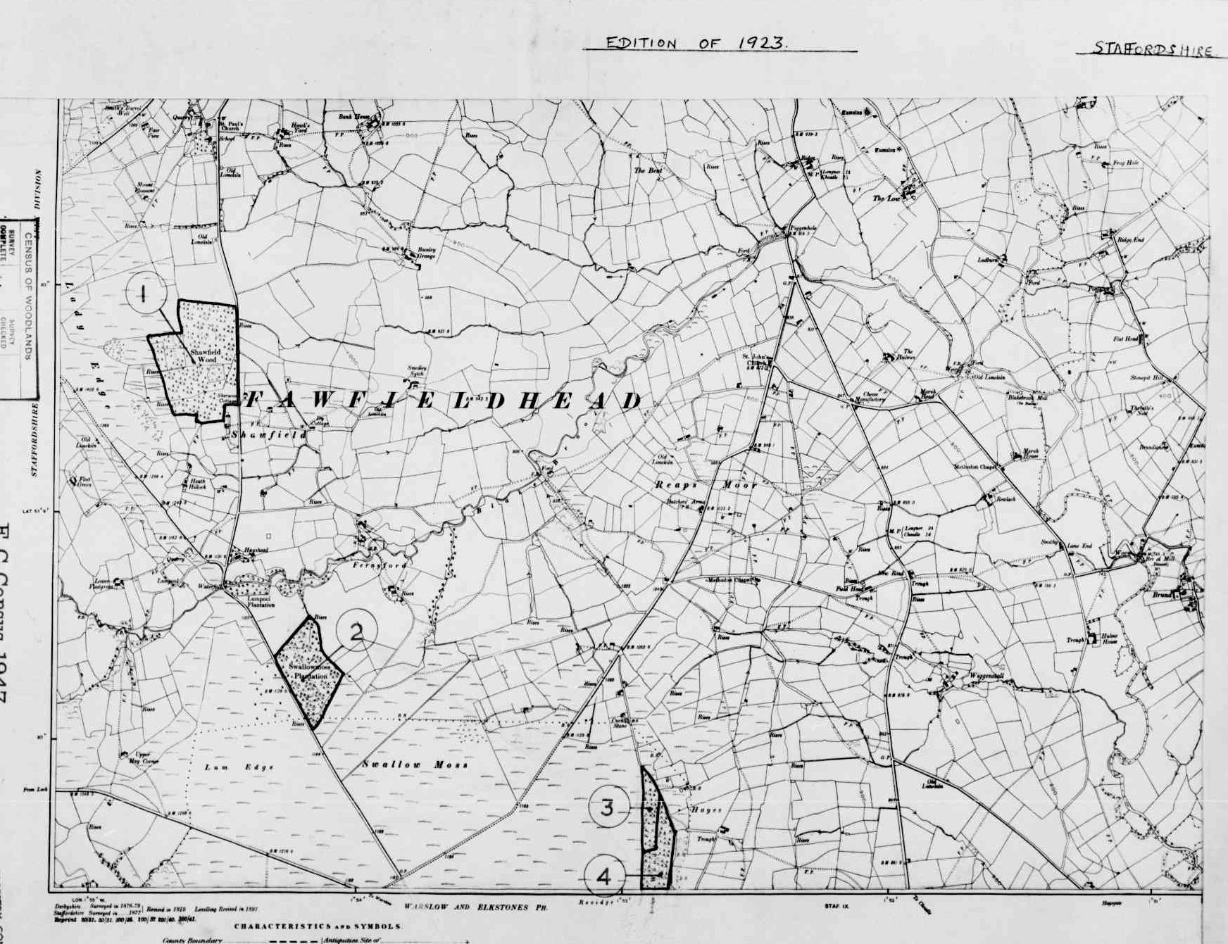 Detailed Old Map of staffordshire Ordnance Survey (OS) Map Sheet 5 SW ...