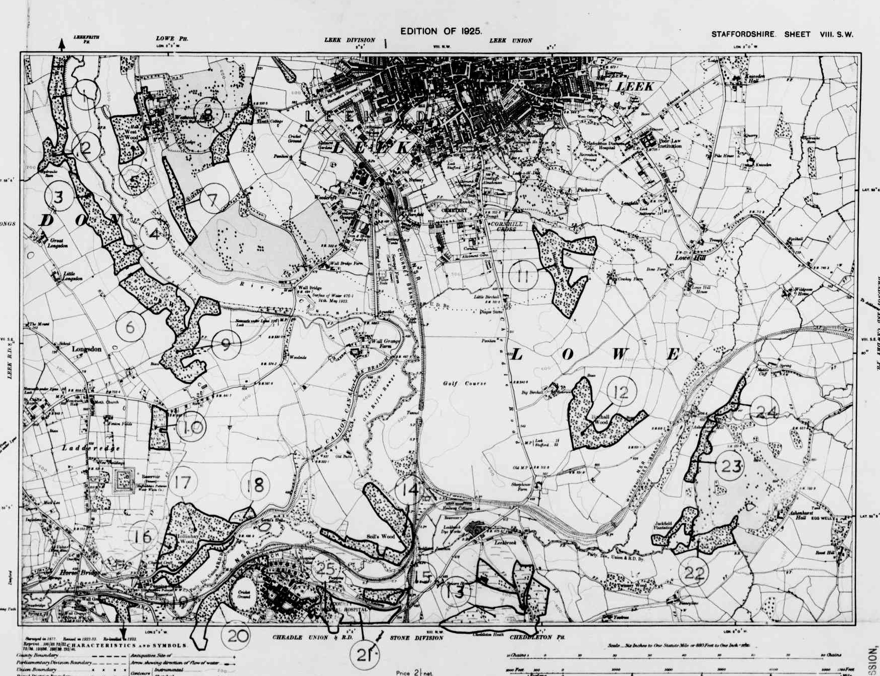 Detailed Old Map of staffordshire Ordnance Survey (OS) Map Sheet 8 SW ...