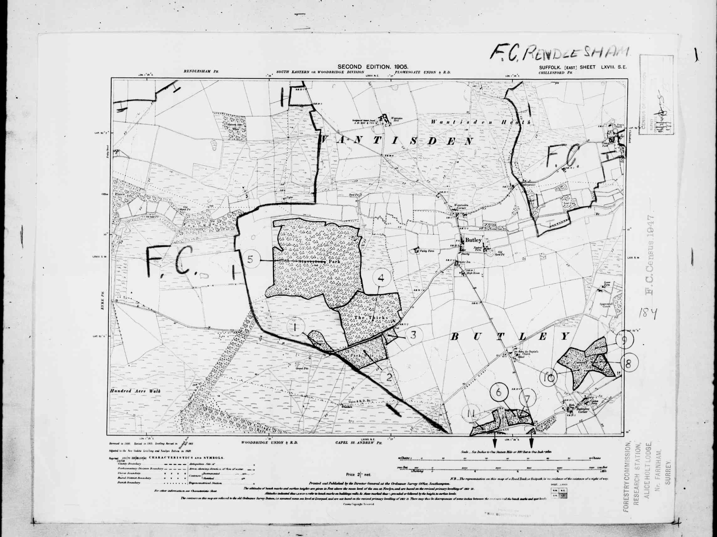 Detailed Old Map of suffolk Ordnance Survey (OS) Map Sheet 68 SE (Sheet ...