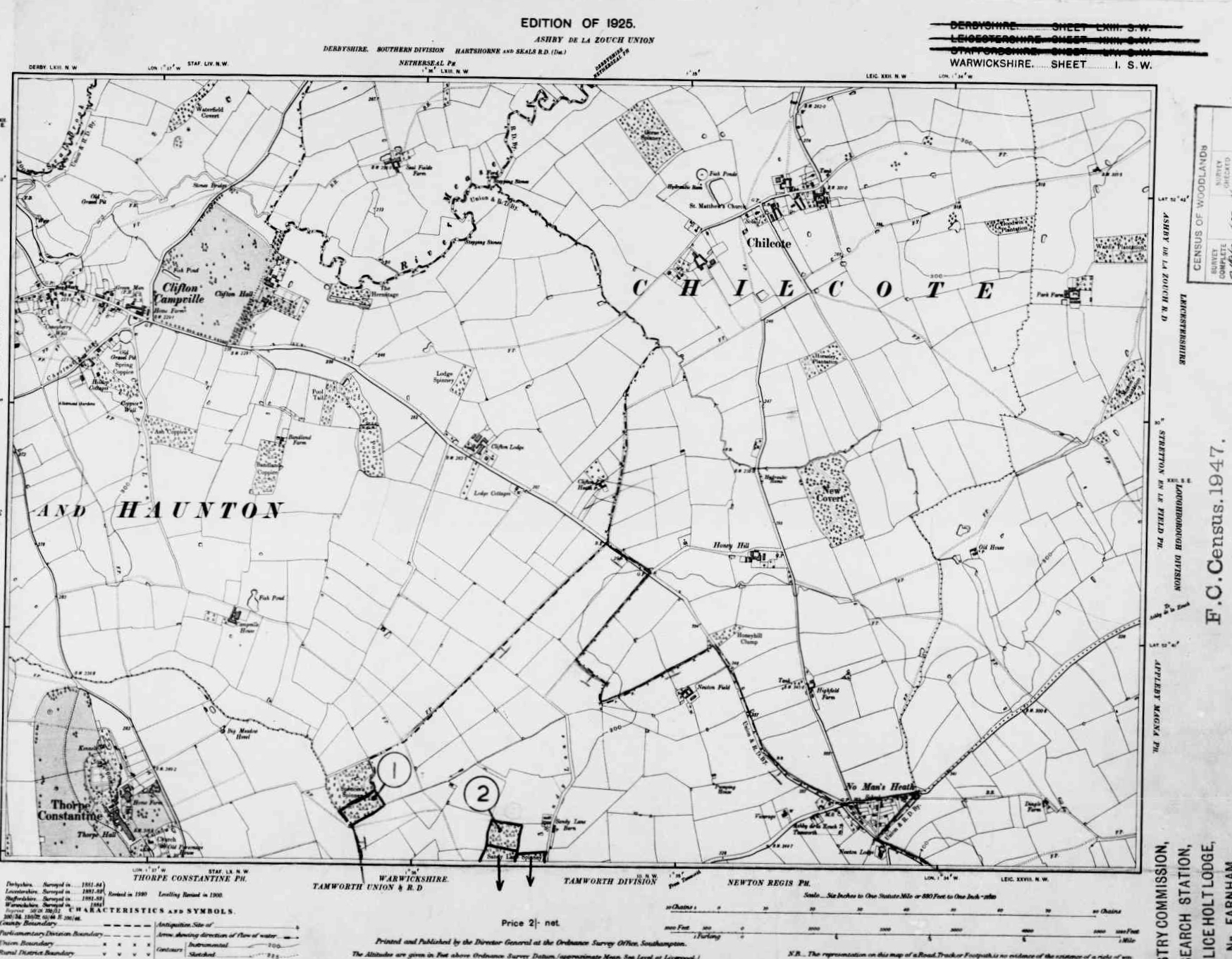 Detailed Old Map of warwickshire Ordnance Survey (OS) Map Sheet 1 SW ...