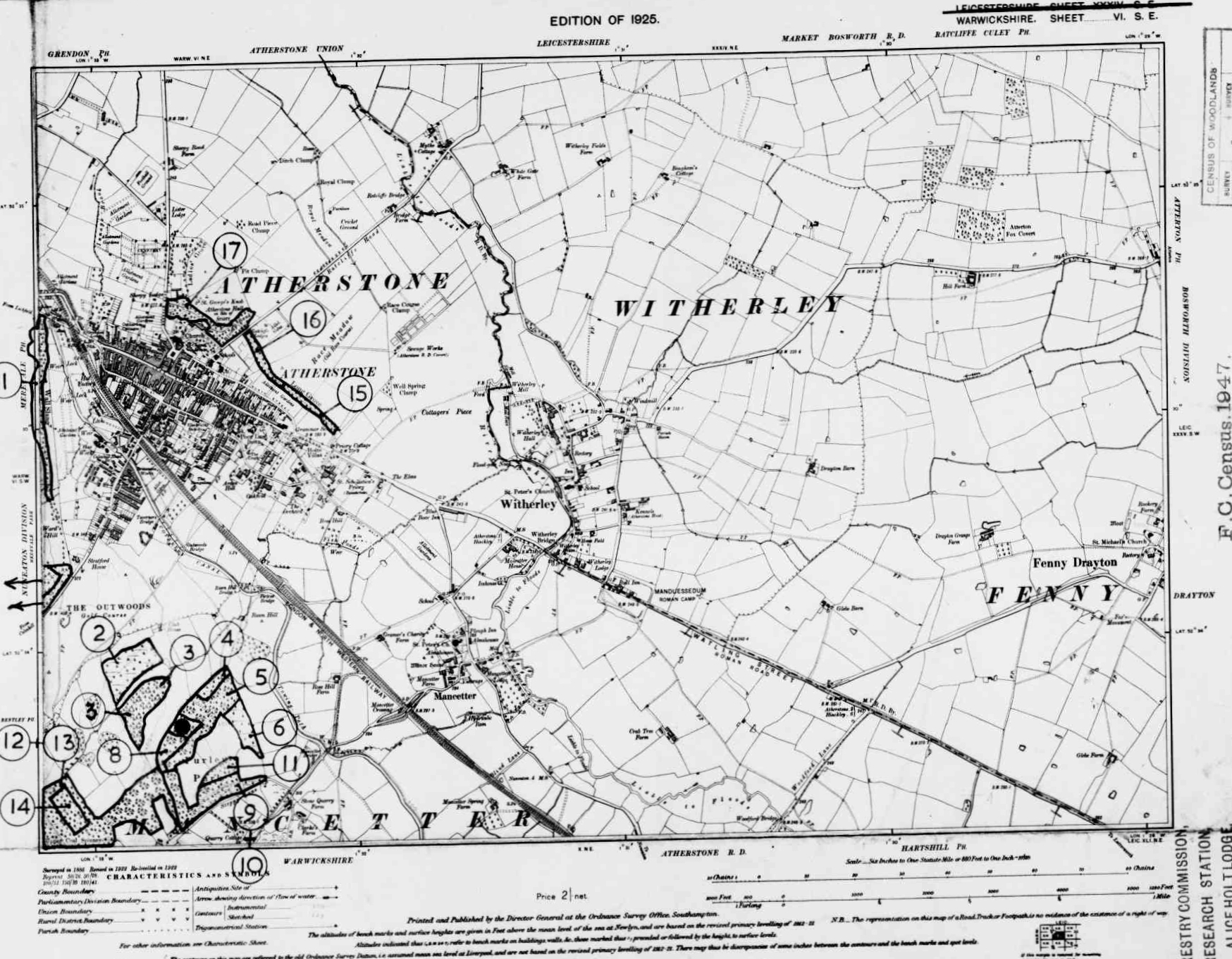 Detailed Old Map of warwickshire Ordnance Survey (OS) Map Sheet 6 SE ...