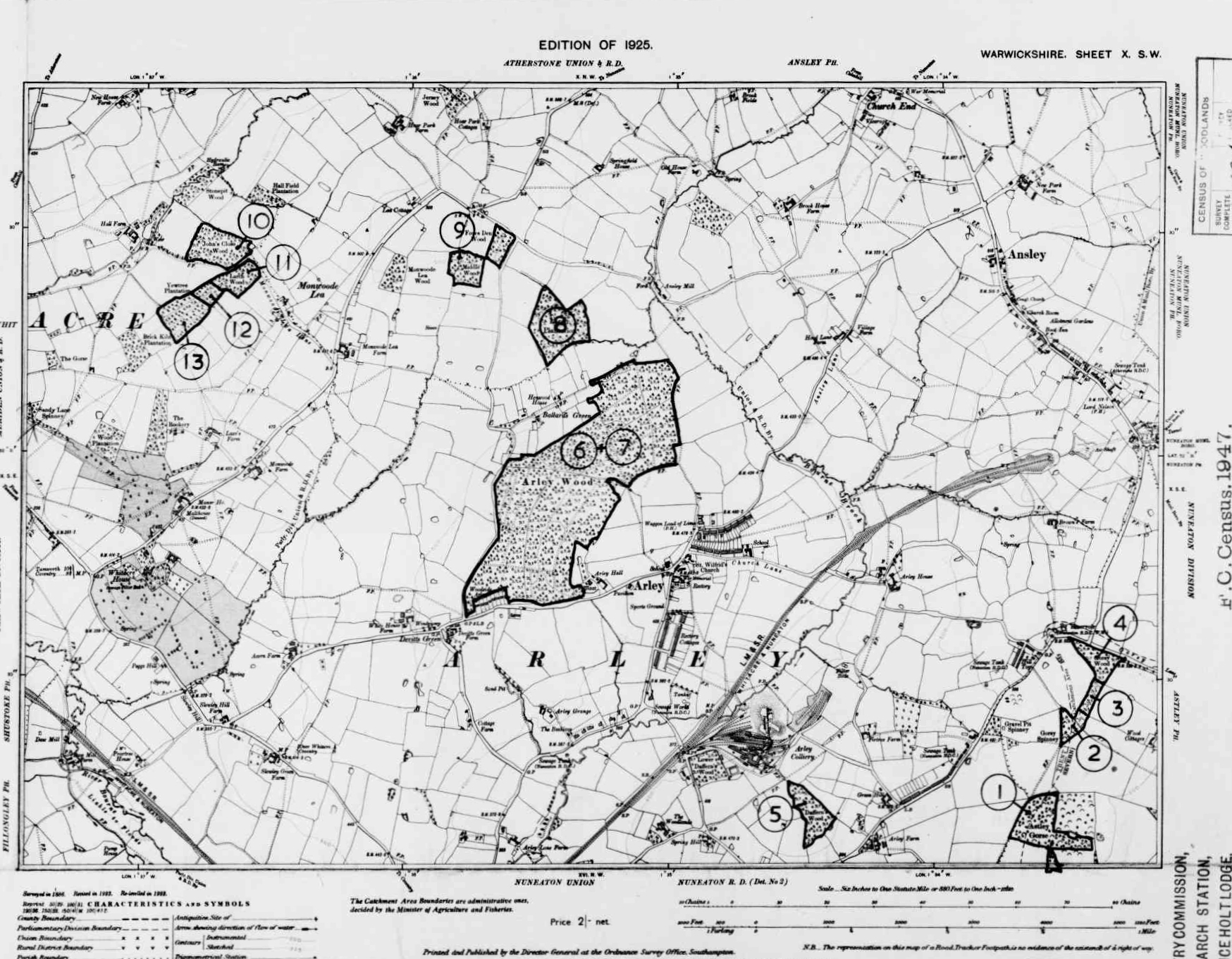 Detailed Old Map of warwickshire Ordnance Survey (OS) Map Sheet 10 SW ...